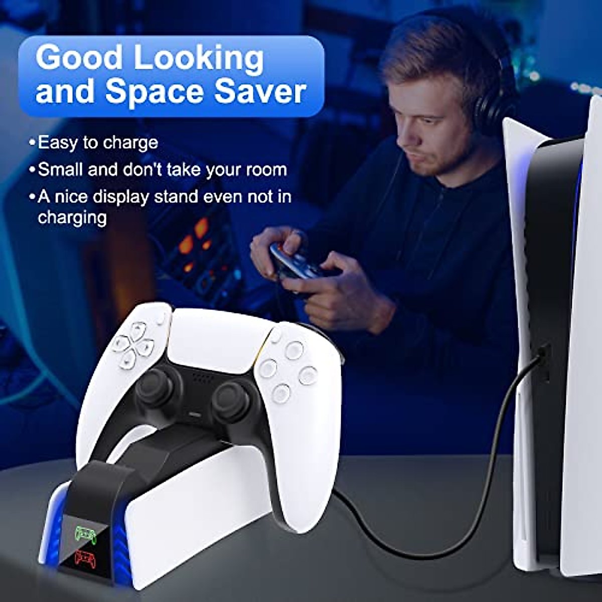 PS5 Controller Charging Station, PS5 Controller Charger for DualSense, PS5 Charging Dock Stand Holder with Fast Charging Cord, Remote Charger Docking Station for Playstation 5 Controllers