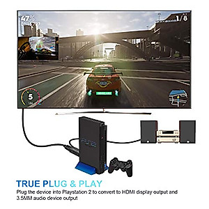 Rybozen PS2 to HDMI Converter Adapter, PS2 to HDMI Video Converter with 3.5mm Audio Output Cable for HDTV HDMI Monitor AV to HDMI Signal Transfer Adapter, Supports All Playstation 2 Display Modes
