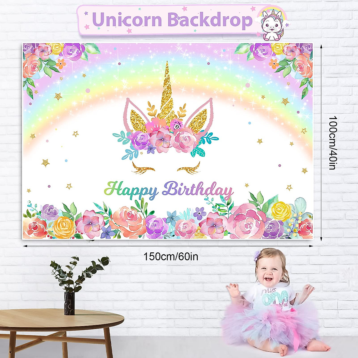 129Pcs Unicorn Theme Birthday Party Decorations Supplies For Girls,Rainbow Unicorn Balloon Garland Arch Kit With Unicorn Backdrop Tablecloth,Fringe Curtain Rainbow Gold Confetti Pink Purple Balloons