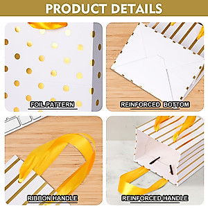 Plauthus 16 Pack Mini Gift Bags with Handles & Tissue Paper, Cute Assorted Pattern Small Gift Bags for Christmas, Holiday, Wedding, Baby Shower, Birthday Party (Gold & White-4.5” x4” x2.75”)