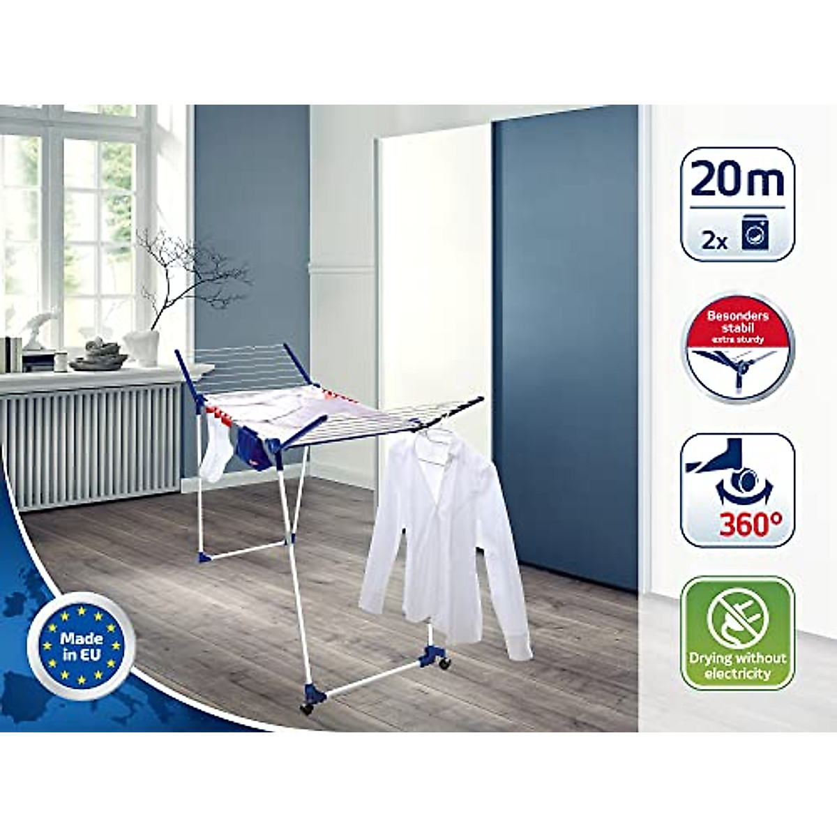 Leifheit Pegasus 200 Solid Deluxe Laundry Dryer, 20 m Mobile, White