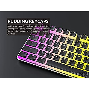 Ranked Pudding v2 PBT Keycaps | 145 Double Shot Translucent ANSI US & ISO Layout | OEM Profile for Full Size, TKL, 75%, 65% and 60% RGB Mechanical Gaming Keyboard (Black)
