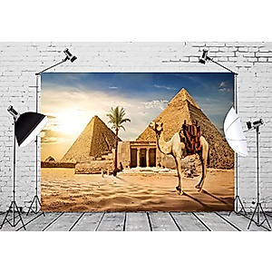 BELECO 9x6ft Fabric Egypt Pyramids Backdrop Photography Ancient Egyptian Pyramid Camel Backdrop Giza Desert Scene Coconut Tree Sunset Sky Scenery Room Decor Africa Desert Travel Portrait Photo Props