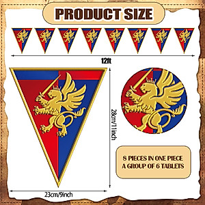 Hahafelt 6 Pcs 72 ft Medieval Fantasy Pennant Banner with Lion Design Hanging Party Bunting Banner Medieval Party Decorations Garden Triangle Flag for Castle Theme Festival Birthday Party