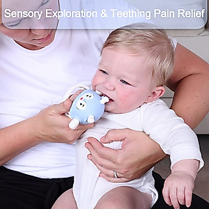 Smily Mia Reindeer Organic Baby Toys 0-6Months, Mitten for 3-6Months, Easy to Hold Stem with Chewing Nubs for Teething Pain Relief for 6-12Months Babies, Light Blue