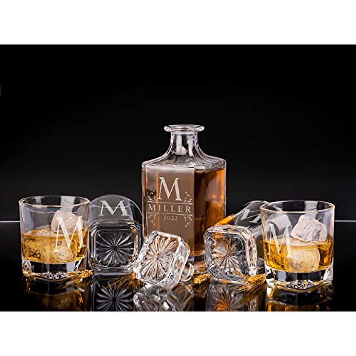 Personalized 5 pc Whiskey Decanter Set - 9 Design Options - Limited Edition, Custom Liquor Decanter | 25 Oz, 750ml Liquor Decanter w/ 4pcs Whiskey Glass Set #1