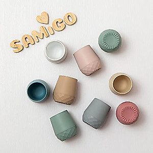 SAMiGO Silicone Baby Cups for 6-12 Months Infants - Tiny Open Cups - Training Cups for Baby Led Weaning - Set of 2 Drinking Cups