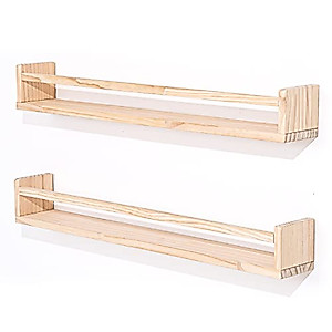 AZSKY Nursery Bookshelf Set of 2,36 Inch Natural Wood Nursery Book Shelves Wall Bookshelves for Kids,Baby Floating Bookshelves for Wall,Bathroom Living Room Decor,Can Be Dyed