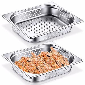 2 Pack Deep Perforated Steam Pan Stainless Steel Half Size Perforated Steam Table Food Pan Restaurant Supplies for Kitchen (12.8'' x 2.56'' x 10.43'')
