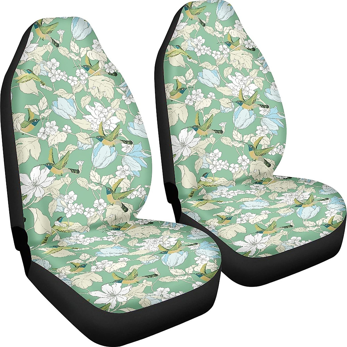 TOADDMOS Auto Front Seat Cover, Floral with Hummingbird Print Universal Car Seat Cover Protector, Fit Most Vehicle Decorative Seat Accesories, Green