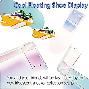 RORKIM Iridescent Acrylic Floating Shoe Display,Rainbow Sneaker Shelves Wall Mounted Organizer Stand for Displaying Collections Shoe Box,Sneaker Display for Bedroom Hallways etc(6pcs)