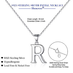 Hidepoo Tiny Silver Initial Necklaces Gifts - S925 Sterling Silver Letter R Initial Necklace Gifts Personalized Alphabet Letter Pendant Initial Necklace Jewelry Birthday Gifts Jewelry for Women