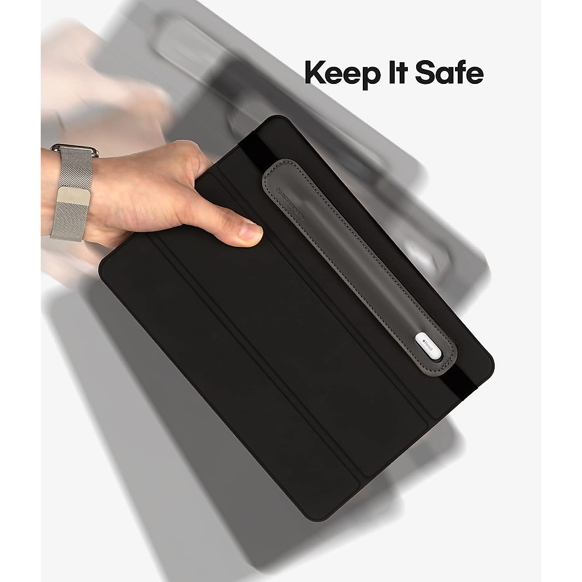 Goospery Pencil Holder Compatible with Apple Pencil Case(1st & 2nd Generation)Stylus Pen Sleeve PU Leather Accessories Elastic Band for All Tablets including iPad Pro 12.9 11 inch Air 4th - Dark Grey