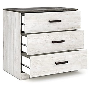 Signature Design by Ashley Shawburn Rustic 3 Drawer Chest of Drawers, White & Gray