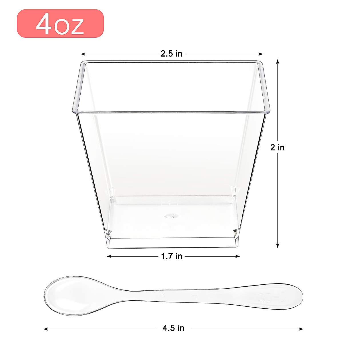 Zezzxu 50 Pack 4 oz Square Mini Dessert Cups with Spoons - Plastic Pudding Cups & Parfait Cups Party Dessert Shooters for Serving Trifle Mousse Cake Appetizer Fruit