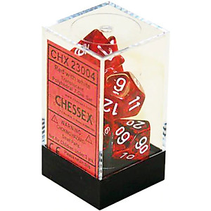Chessex DND Dice Set-16mm Translucent Red and White Plastic Polyhedral Dice Set-Dungeons and Dragons Dice Includes 7 Dice - D4 D6 D8 D10 D12 D20 D%, Various (CHX23074)