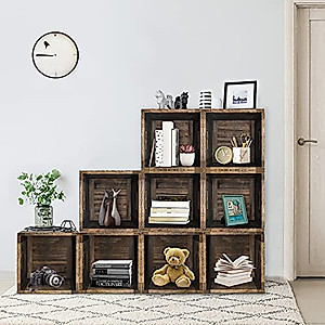 SOLLASI Wood Decorative Storage Cube Boxes with Handles, Rustic Brown Large Storage Baskets For Shelves, Stackable Cube Containers Organizing Bins for Toy, Clothes, Books, Office, 11” x 11” x 11”