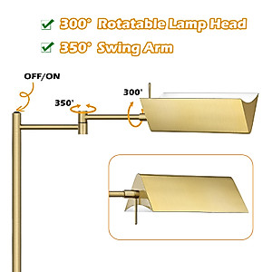 Mlambert Reading Floor Lamp,LED Pharmacy Lamp with Swing Arm,Swivel Head Adjustable Standing Lamp,E26 Base,Corner Lamp for Livingroom,Sewing(Brass)