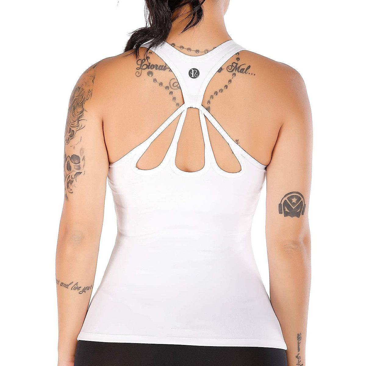 RUNNING GIRL Tank Top for Women, Workout Ribbed White Sports Bra Racerback Long Tank Tops Loose Fit Plus Size(BX2356 White, CN:L,US:M)