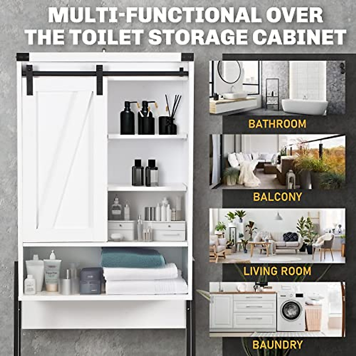 GORZING Over The Toilet Storage Cabinet,Above Toilet Storage Cabinet,Bathroom Storage Cabinet Over Toilet,Bathroom Organizer Over Toilet Adjustable Shelf,Sliding Door Toilet Storage Rack,White