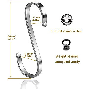 S-Shaped Hooks Heavy Duty 6 Packs,304 Stainless Steel Hook,Multi-Functional Flat Hook, S Hook,Hooks Closet,Hooks Plants,Hooks for Hanging Pot,Pan,Cups, Plants,Bags, Jeans,Towels (3.54 inch)