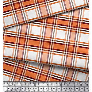 Soimoi Orange Cotton Canvas Fabric Gingham Check Print Fabric by The Yard 56 Inch Wide
