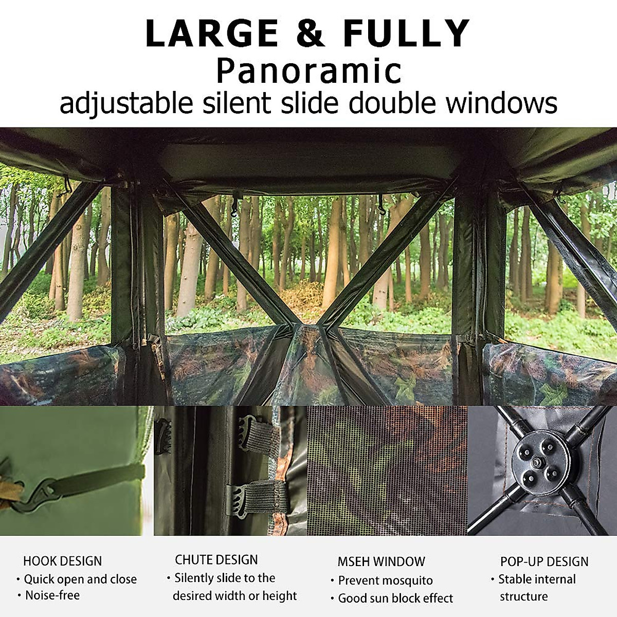 Vulture Pop-up Portable 2 Person Ground Hunting Blinds, 48 x 48 x 65 inches Camo Pattern Oxford Fabric