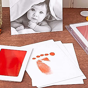 Baby Handprint and Footprint Kit, 4 Red Ink Pads, 10 Imprint Cards (14 Pieces)