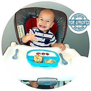 ANKSO Innovations 2 Pack-Silicone Suction Toddler Plates with Lids Divided| Baby Plates with Suction and Lids| BPA Free| Microwave/Dishwasher Safe| Divided Plates for Kids (Blue/Green)