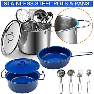 Holycco Pretend Play Kitchen Accessories Toys for Kids, Stainless Steel Play Pots and Pans Sets for Kids, Kids Kitchen Playset Accessories, Birthday Gift Toys for Girls Boys Ages 4 5 6 7 8