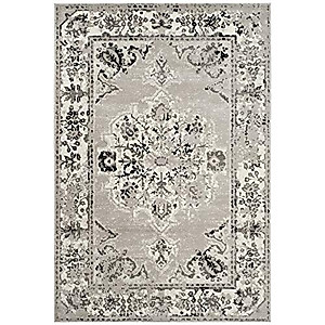 SAFAVIEH Skyler Collection 3' x 5' Grey/Ivory SKY169K Distressed Medallion Non-Shedding Living Room Bedroom Accent Rug