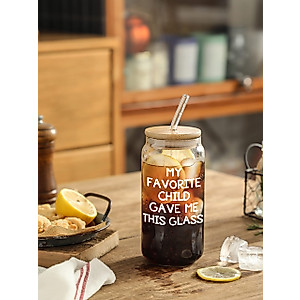 WODOHOLO Birthday Gift for Dad Mom from Daughter, Son, Father Birthday Gifts, Fathers Day Drinking Glass Cup 16oz with Lid and Straw Can Shaped Glass Mama Iced Coffee Bear Can Glass Tumbler