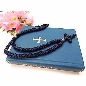 Monastery Vodoca Christian 100-knot Prayer Rope ǀ Smooth Silk Satin Cord (Navy Blue)