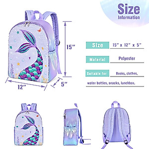 WERNNSAI Mermaid Kids Backpack - Sparkly Sequins School Backpack for Little Kids Girls Preschool Kindergarten Elementary 15” Lightweight Hiking Travel Casual Book Bag
