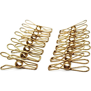 50 Pcs Gold Clothes Pins, AITRAI Heavy Duty ClothesPins Stainless Steel Wire Clothes Pins Laundry Clips for Clothesline Hanging Clothes Outdoor Travel Camping