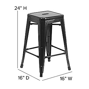 Flash Furniture Kai Commercial Grade 24" High Backless Black Metal Indoor-Outdoor Counter Height Stool with Square Seat