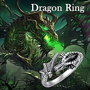 Plesitep Dragon Ring Sterling Silver Adjustable Ring Jewelry for Women Men (7)