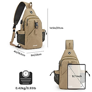 G4Free Canvas Sling Bag Crossbody Backpack with USB Charging Port & RFID Blocking, Hiking Daypack Chest Bag for Women Men(Light Tan)