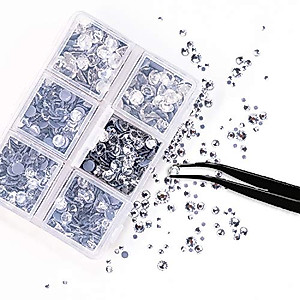 OUTUXED 5040pcs Clear Rhinestones for Crafts, Flatback White Nail Rhinestone Gems, Craft Glass Diamonds Stones with Tweezers and Picking Rhinestones Pen, SS6-SS20 Crystal