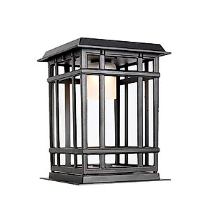 ZMY IP55 Exterior Solar Retro Column Lamp Outdoor Rainproof Aluminum Post Light Lawn Garden Home Landscape Pole Lantern Waterproof Door Pathway Illumination
