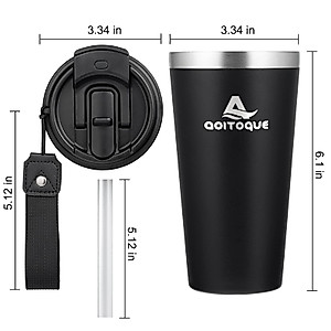 Aoitoque 16oz Tumbler with 2-in-1 Straw Lid, Insulated Leak Proof Double Walled Stainless Steel Coffee Travel Mug - Keeps Cold for 24 Hours or Hot for 10 Hours