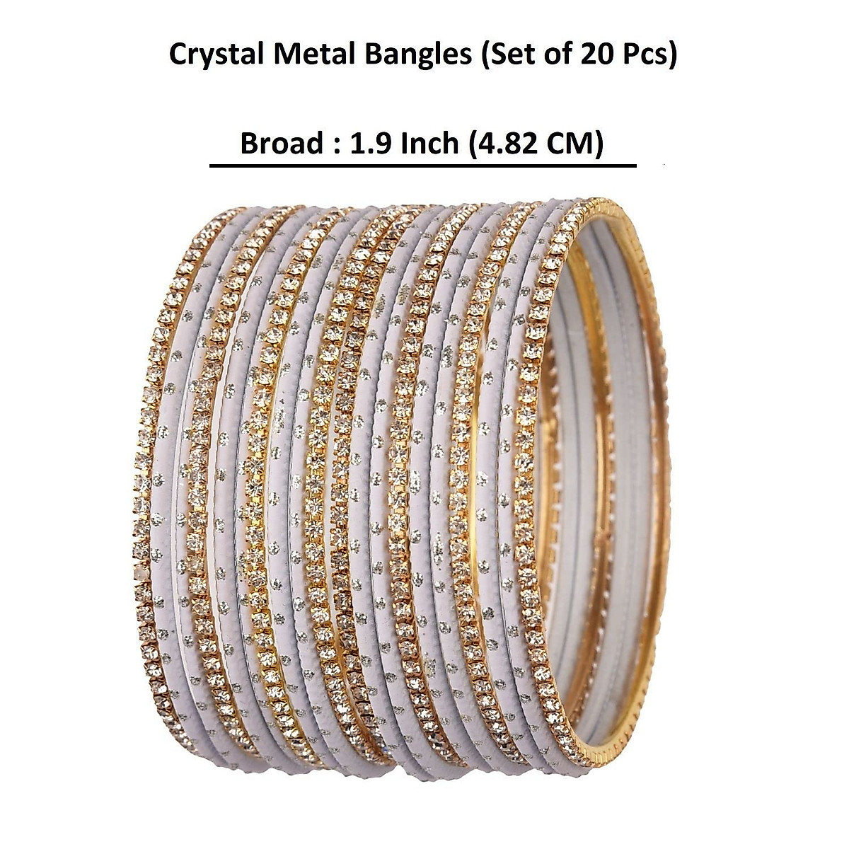 Efulgenz Indian Bangle Set Rhinestone CZ Plain Metal Bracelet Bangle Jewelry for Women (White (Set of 20 Pcs), 2-4)