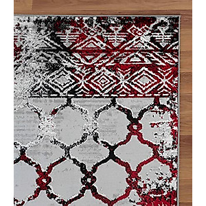 GLORY RUGS Modern Abstract Trellis Area Rug 8x10 Red Black Large Rugs for Home Office Bedroom and Living Room
