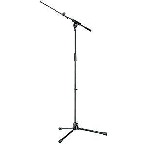 K&M Konig & Meyer 21080.500.55 Tripod Microphone Stand w/Telescoping Boom | Clutch Height Adjustment | Soft-Touch Lock | Folding Leg Design | Zinc Die-Cast Base | German Made | Black