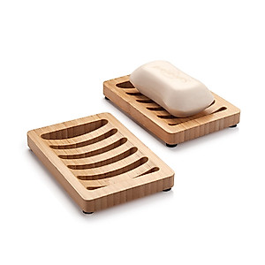 AmazerBath Bamboo Soap Dish, Wooden Soap Holder , 2 Pack Soap Dishes for Bar Soap, Wooden soap Tray, Kitchen Soap Tray Self Draining (Wooden Color)