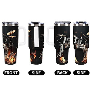 QWJKM Drummer Tumbler with Handle Large Insulated Car Cup 40 OZ Stainless Steel Travel Mug Leak Proof Water Bottle with Lid And Straw for Car Home Office Gifts