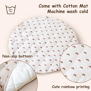 Wooden Baby Play Gym with Mat, Foldable Baby Play Gym Frame Activity Gym Hanging Bar with 5 Gym Baby Toys Rainbow Playmats Gift for Newborn Baby (Natural)