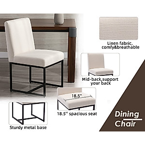 CIMOTA Modern Dining Chair Set of 4, Mid Century Linen Dining Room Chairs Fabric Padded Armless Side Chair with Metal Sled Base for Dining Room/Guest Room, Cream Ivory 4PCS