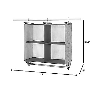 Whitmor 4 Section Fabric Closet Organizer Shelving with Built In Chrome Garment Rod