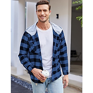 COOFANDY Men's Flannel Plaid Hoodie Shirt Jacket Button Down Slim Fit Buffalo Shirts